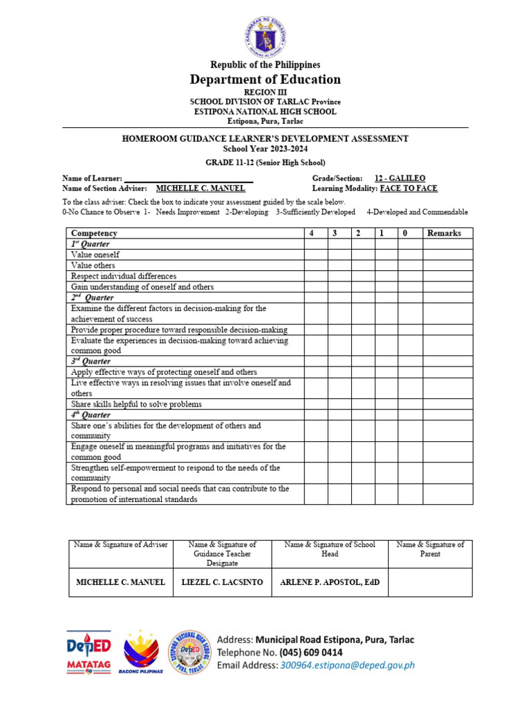 HGP Shs Evaluation Form 2 | PDF