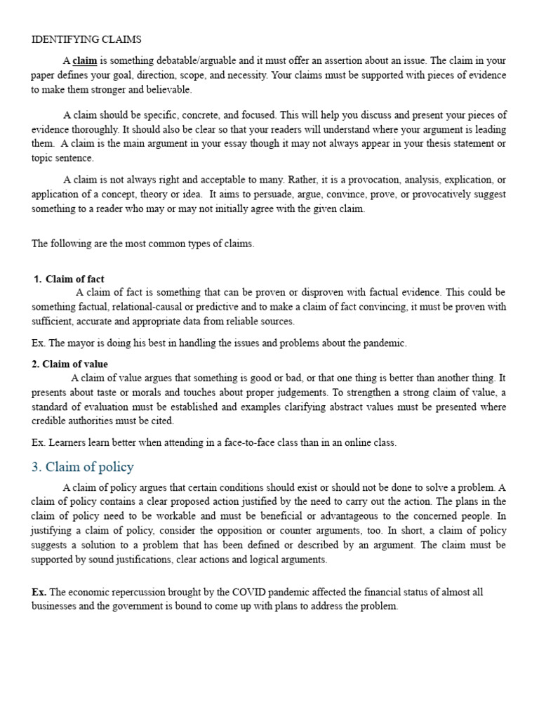 Identifying Claims | PDF | Argument | Evidence