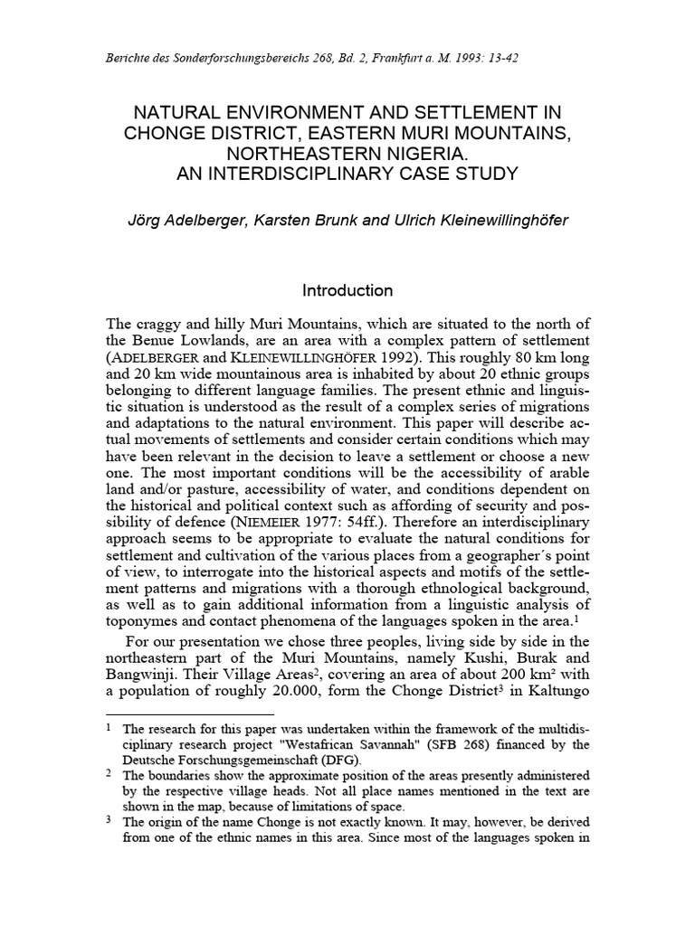 Natural Environment and Settlement in Chonge District, Eastern Muri Mountains, Northeastern ...