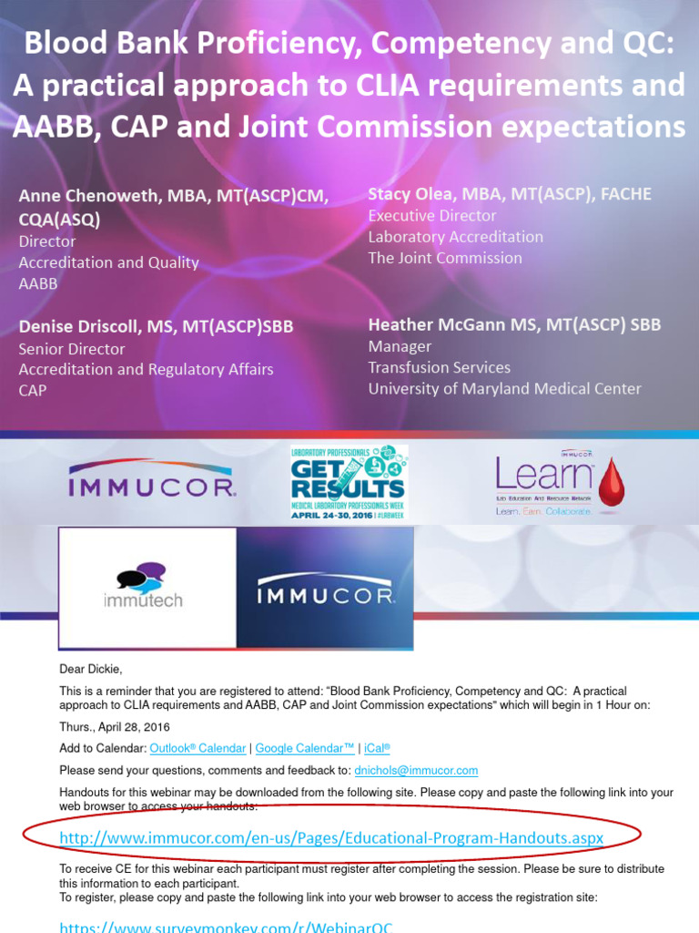 Blood Bank Proficiency Competency and QC - Slides | PDF