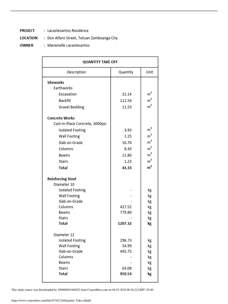 Quantity Take Off PDF | PDF | Masonry | Composite Material