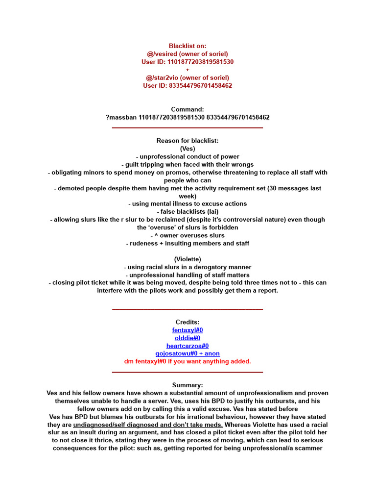 Blacklist On Vesired + Star2vio | PDF