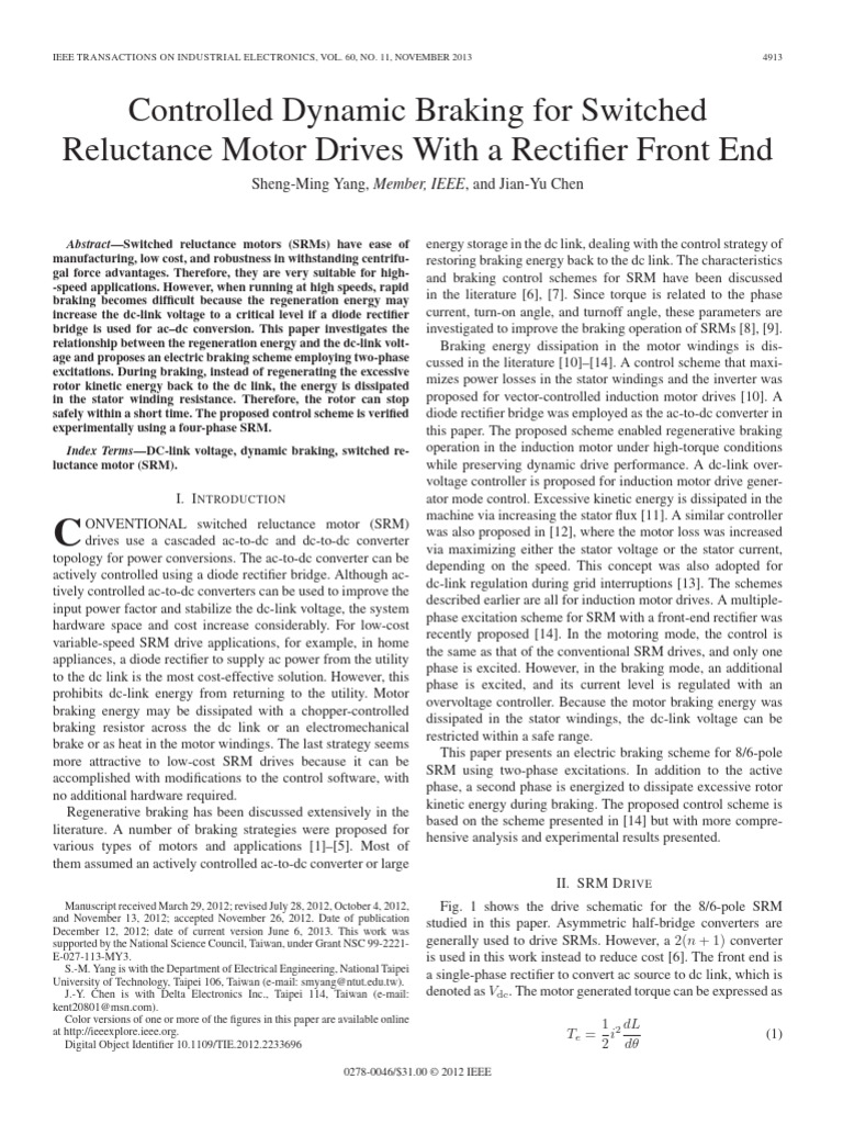 Controlled Dynamic Braking For Switched Reluctance Motor Drives With A | PDF | Electric Motor ...