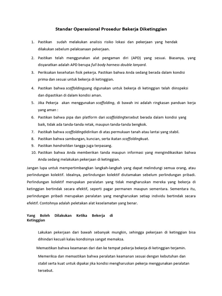 SOP Kerja Aman di Ketinggian | PDF