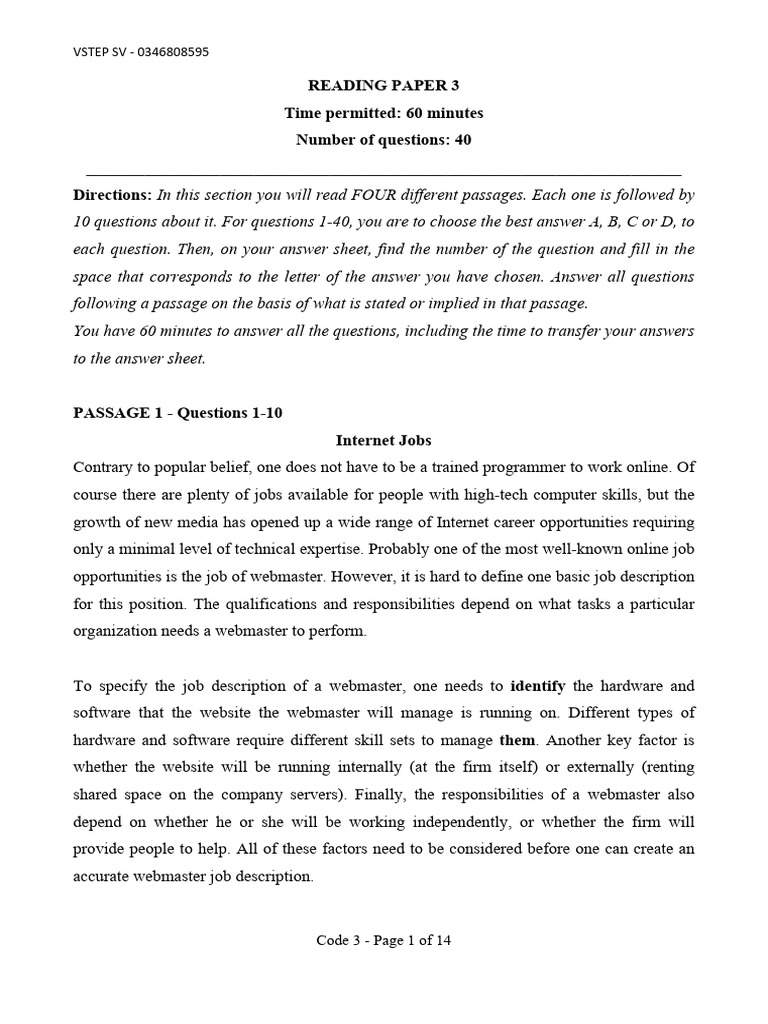 Reading 3 - Vstep SV PDF | PDF