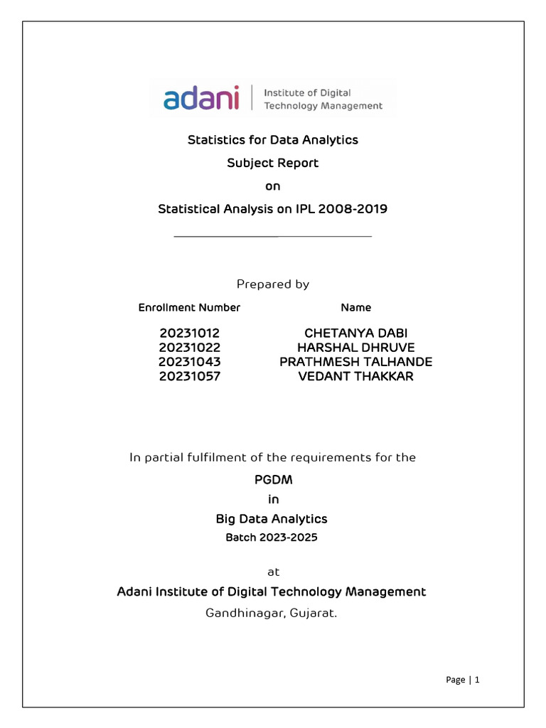 Statistics For Data Analytics Final | PDF | Professional Sports Leagues | Athletic Sports