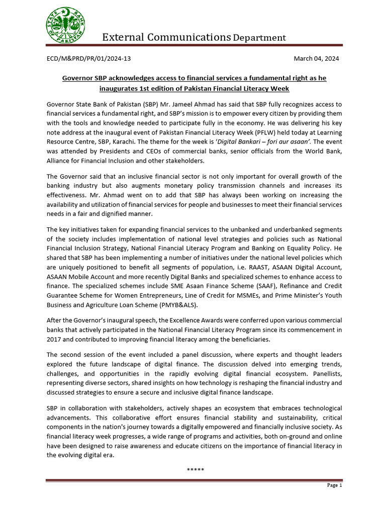 PR 04 Mar 2024 | PDF | Financial Inclusion | Economies