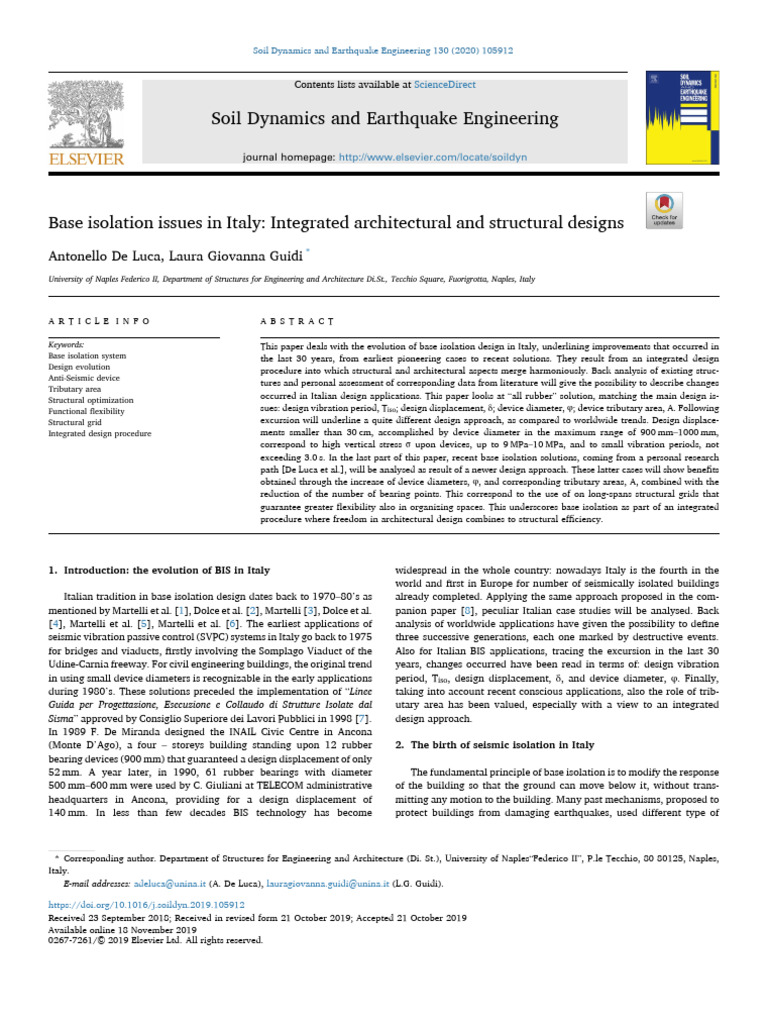 Base Isolation Issues in Italy-Integrated Architectural and Structural ...