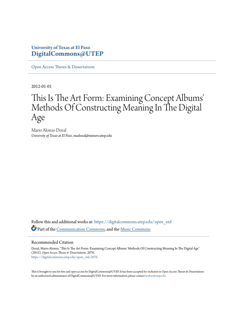 This Is The Art Form - Examining Concept Albums Methods of Constring ...