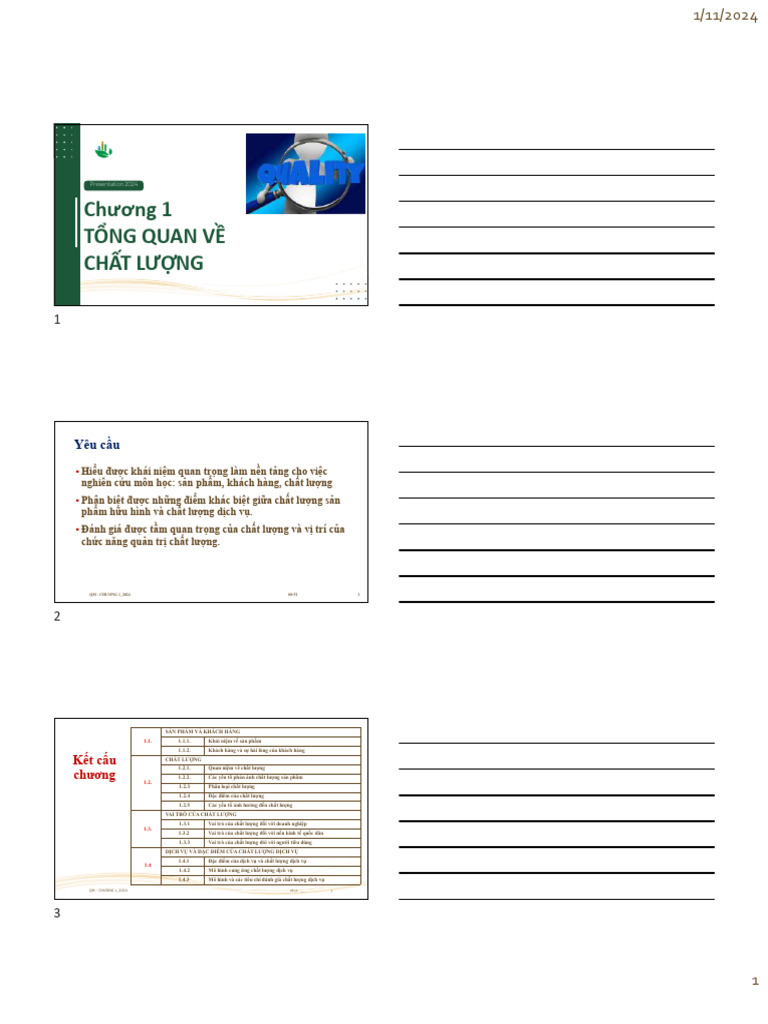 Chuong 1 - QM - Tong Quan Ve Chat Luong 2024 - SV | PDF