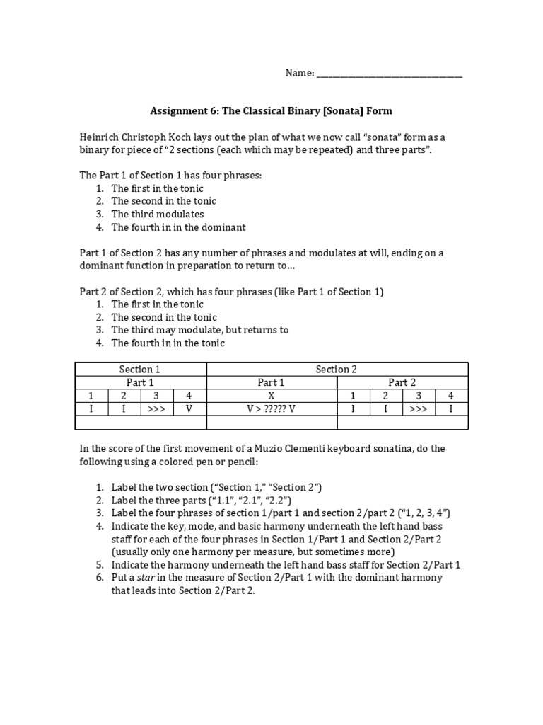 Classical Binary Sonata Form Guide | PDF | Musical Compositions ...