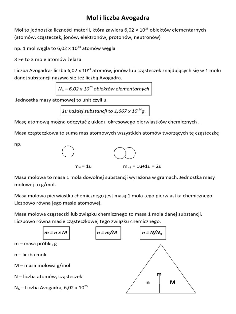 Mol I Liczba Avogadra Chemia | PDF