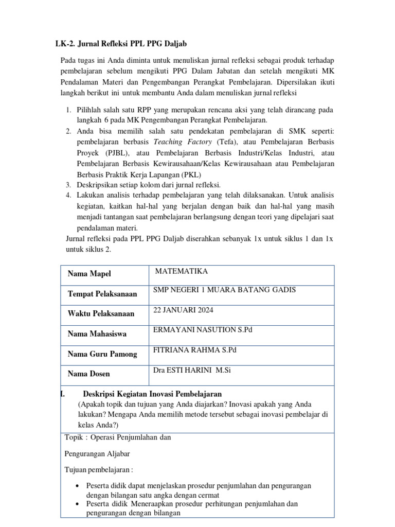 Produk Bahan Refleksi Ermayani Nasution S.PD | PDF