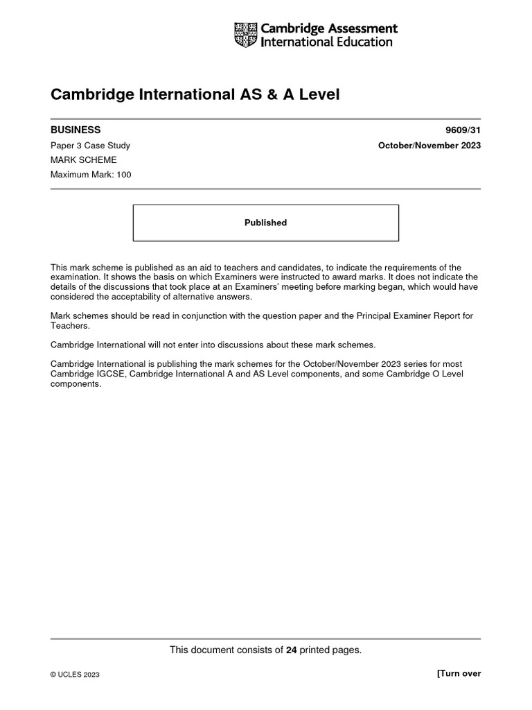 Cambridge AS & A Level Business Mark Scheme | PDF