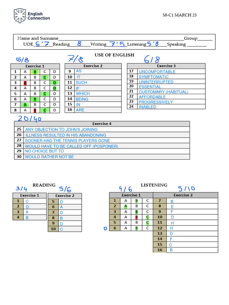 Answer Sheet C1 Exam Pdf