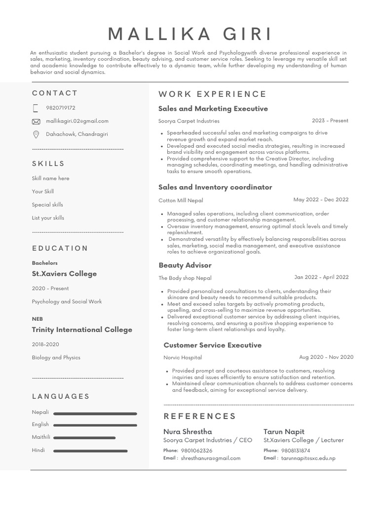 Minimalist White and Grey Professional Resume | PDF | Sales | Marketing