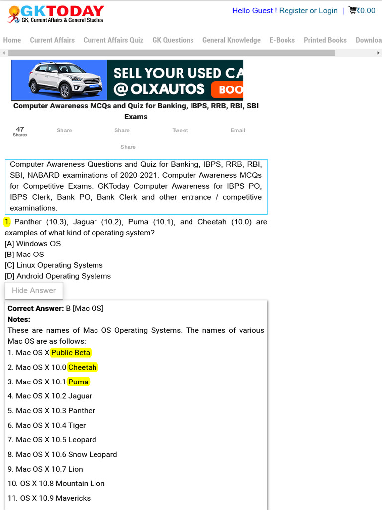 Computer Awareness Mcqs and Quiz For Banking, Ibps, RRB, Rbi, Sbi Exams ...