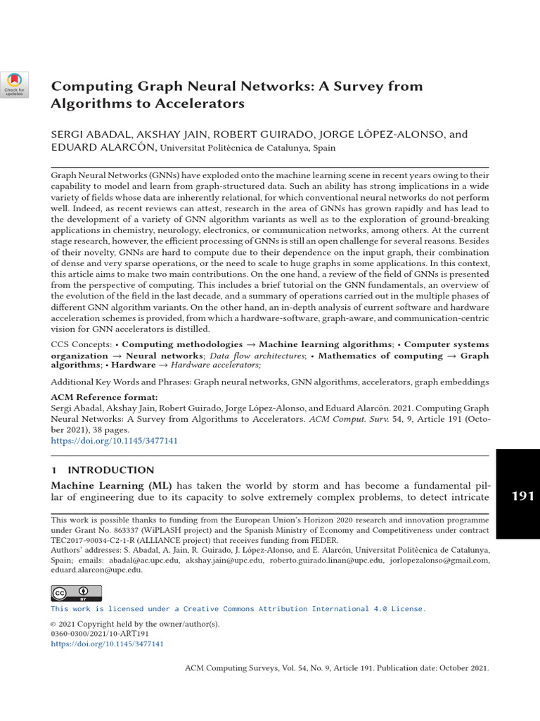 Computing Graph Neural Networks: A Survey From Algorithms To Accelerators | Download Free PDF ...