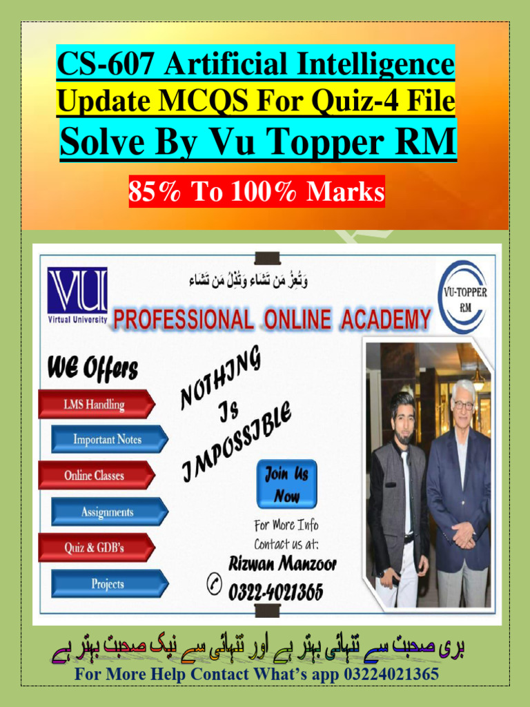 CS607 Quiz-4 by Vu Topper RM | PDF | Fuzzy Logic | Logic