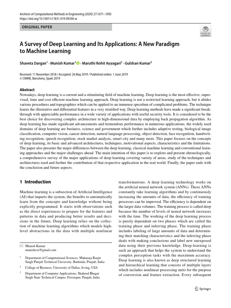 A Survey of Deep Learning and Its Applications: A New Paradigm To Machine Learning | PDF | Deep ...