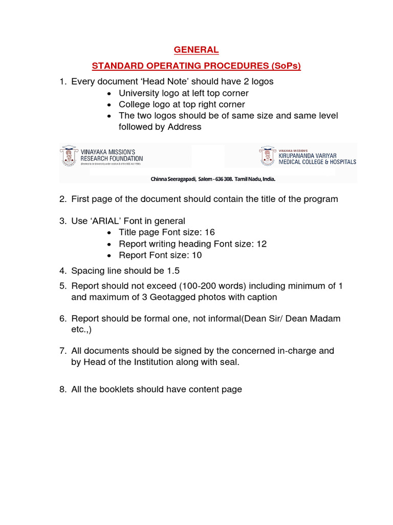General SOP Formatting Guidelines | PDF
