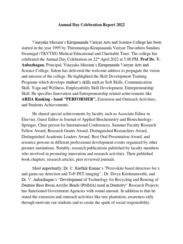 Annual Day Celebration Report (Pic) 2022 | PDF