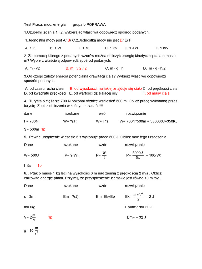 Fizyka-Klasa-7c-Odp Test - GR - B | PDF