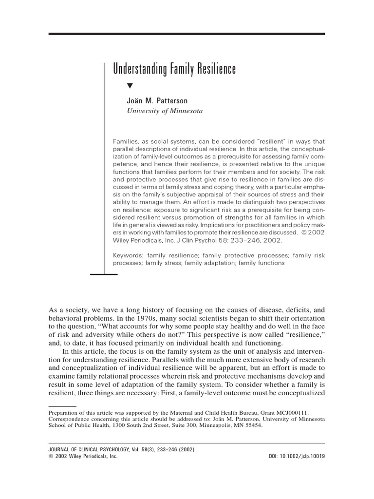 Family Resilience: Concepts and Implications | PDF | Psychological ...