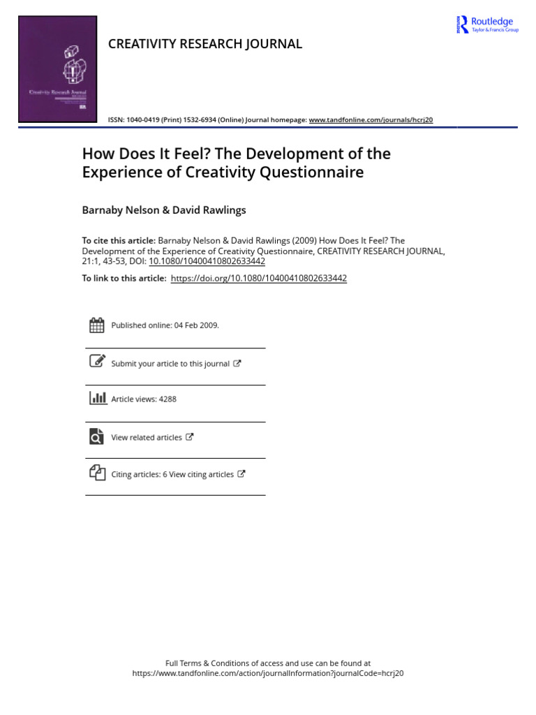 How Does It Feel The Development of The Experience of Creativity ...