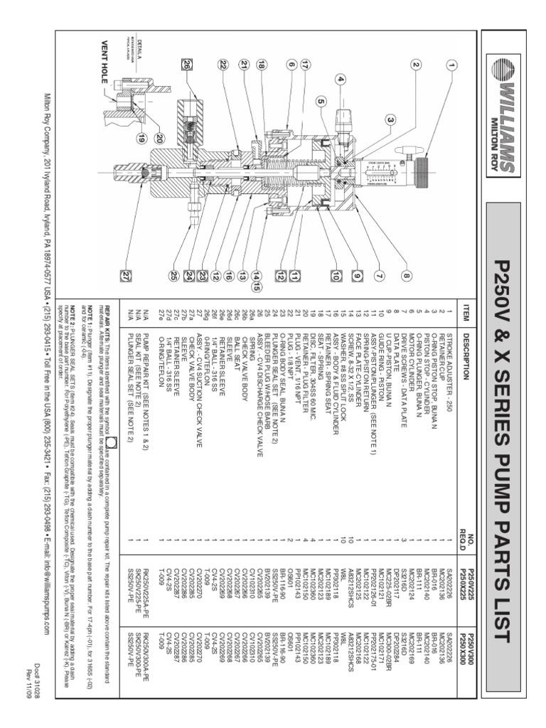 11 09 p250v PMP Parts List | PDF | Pump | Piston