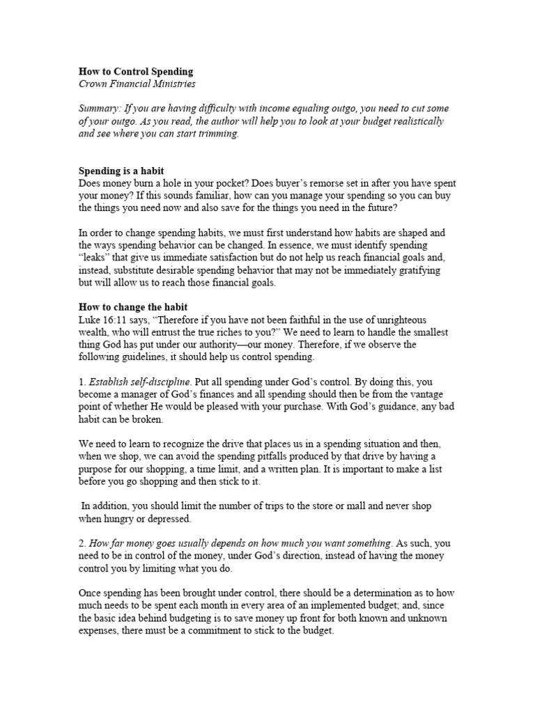 How To Control Spending | PDF | Debt | Money