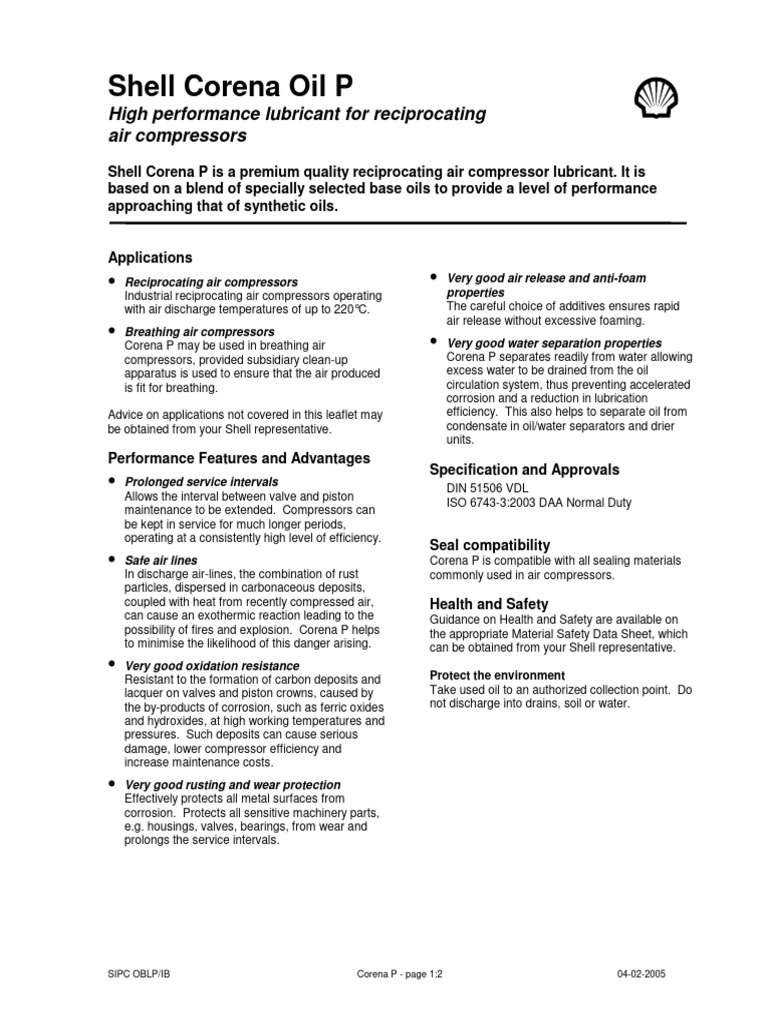 Shell Corena Oil P 150 | PDF | Lubricant | Corrosion