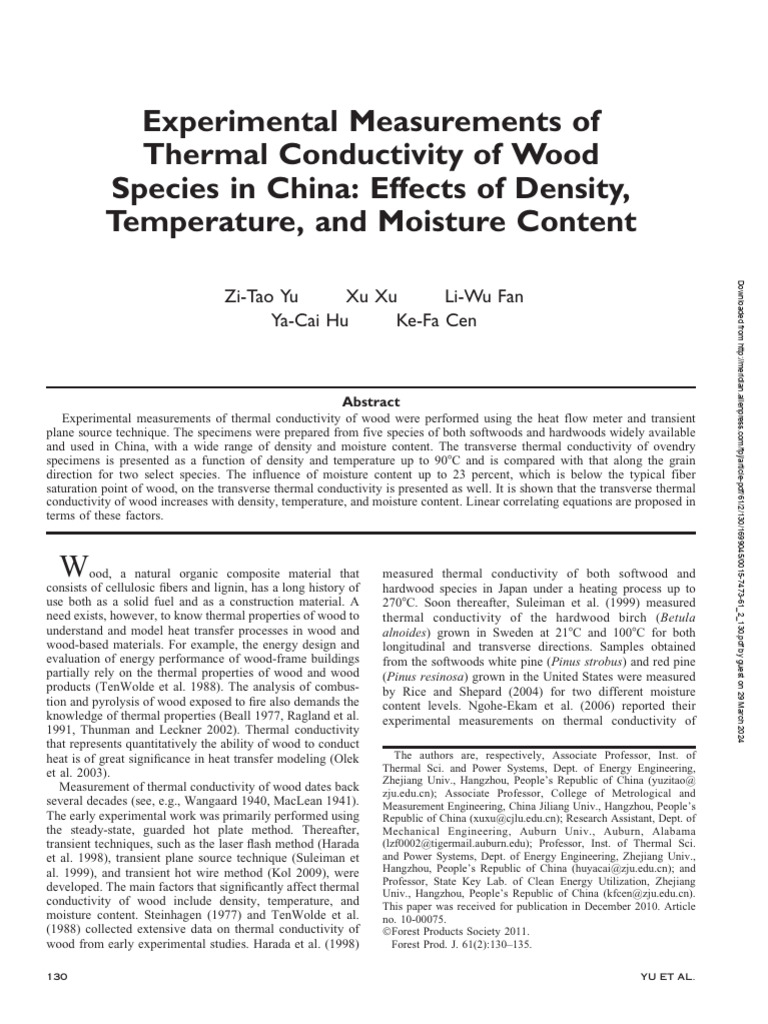 Experimental Measurements of Thermal Conductivity of Wood Species in China: Effects of Density ...