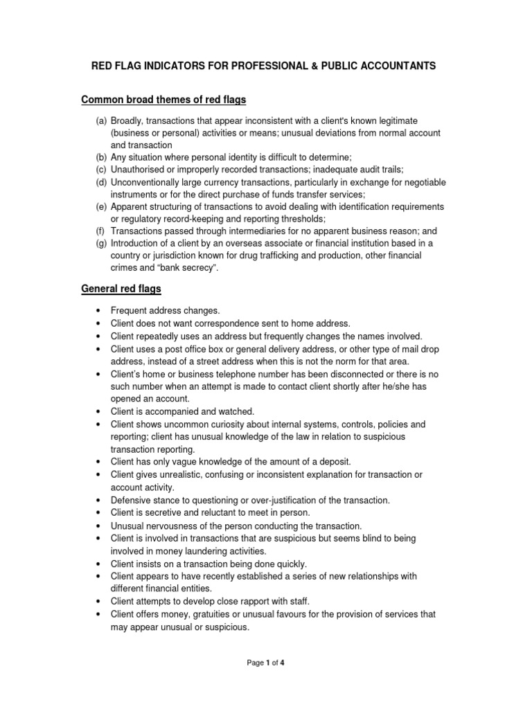 Professional Public Accountants Red Flag Indicators | PDF | Cost Of ...