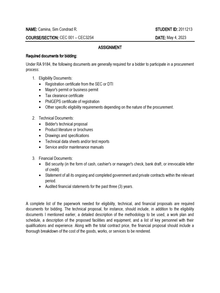 Cec 001 - Assignment | PDF | Procurement | Business
