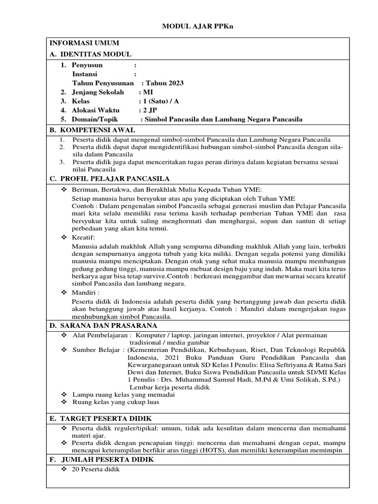 Ma PPKN El - Pancasila Fase A-Kls 1 | PDF