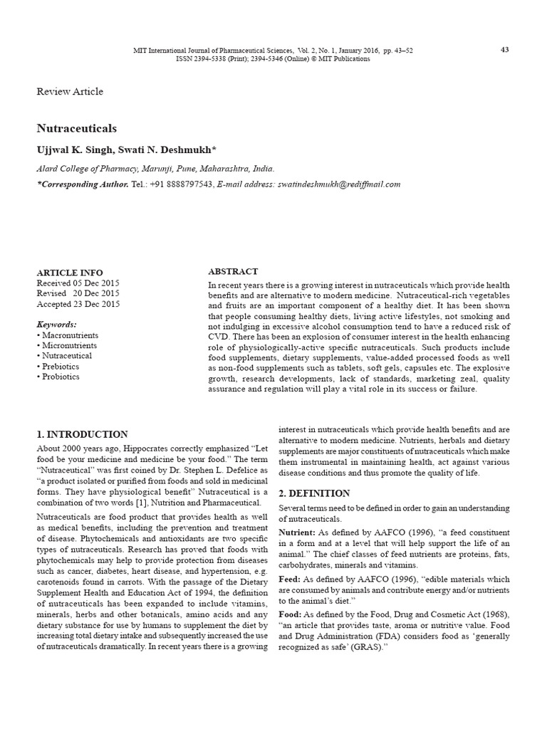 Overview of Nutraceuticals and Benefits | PDF | Vitamin | Dietary ...