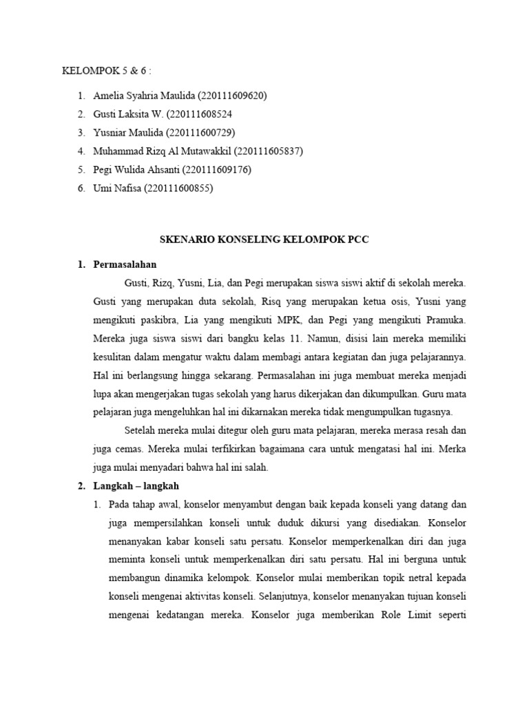 Skenario Konseling Kelompok PCC | PDF