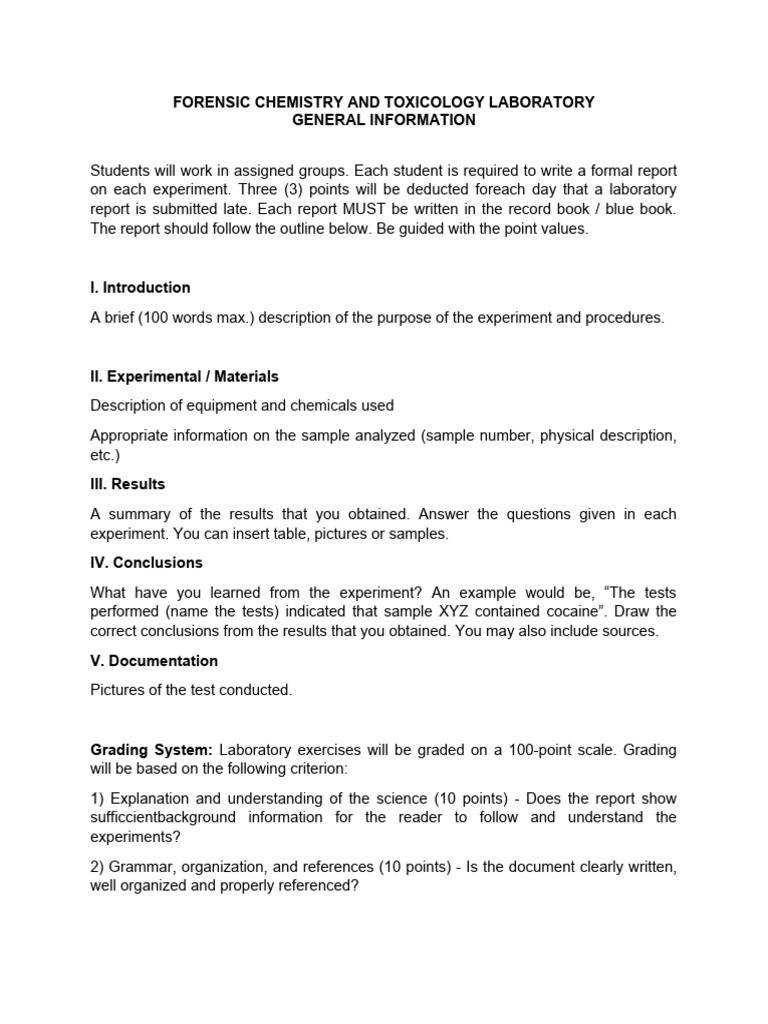 Forensic Chemistry and Toxicology Laboratory | PDF | Experiment ...