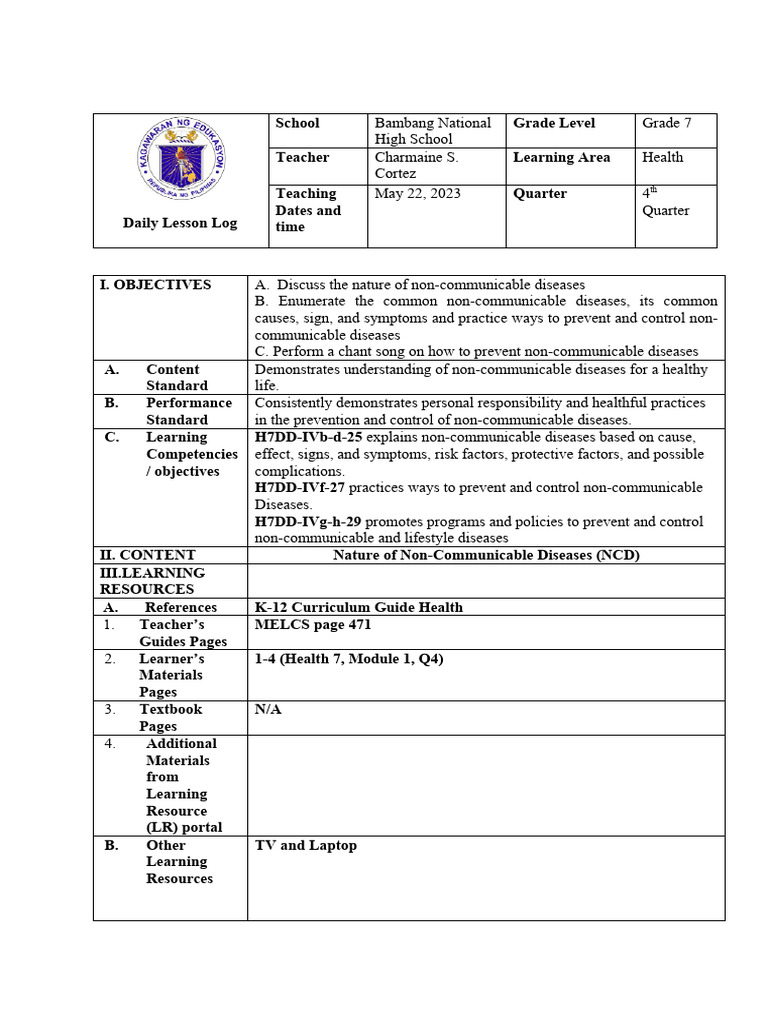 Grade 7 Health Lesson on NCDs | PDF | Non Communicable Disease | Allergen