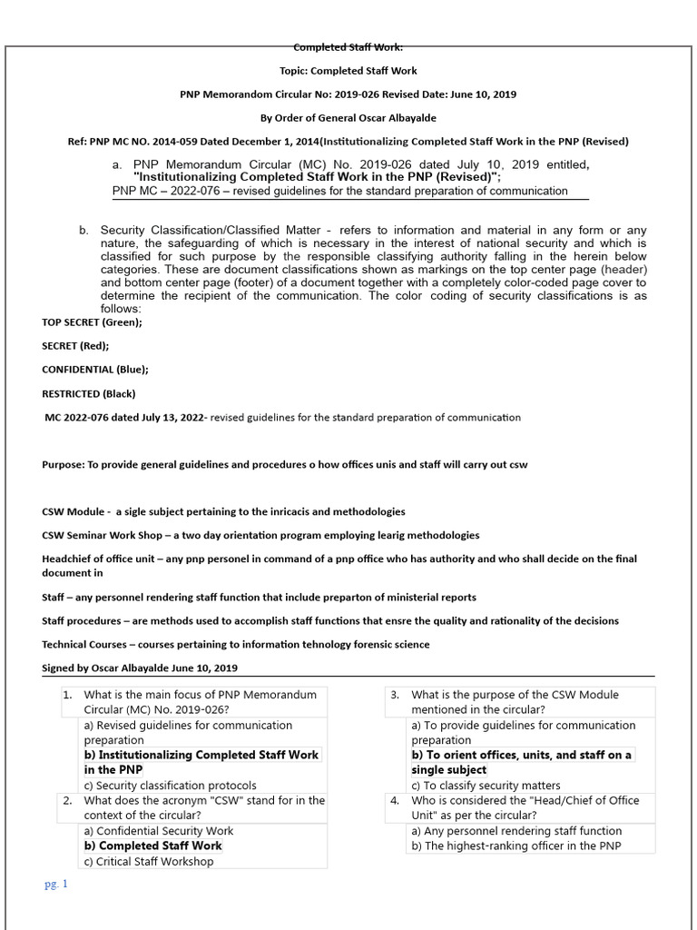 PNP Completed Staff Work Reviewer | PDF