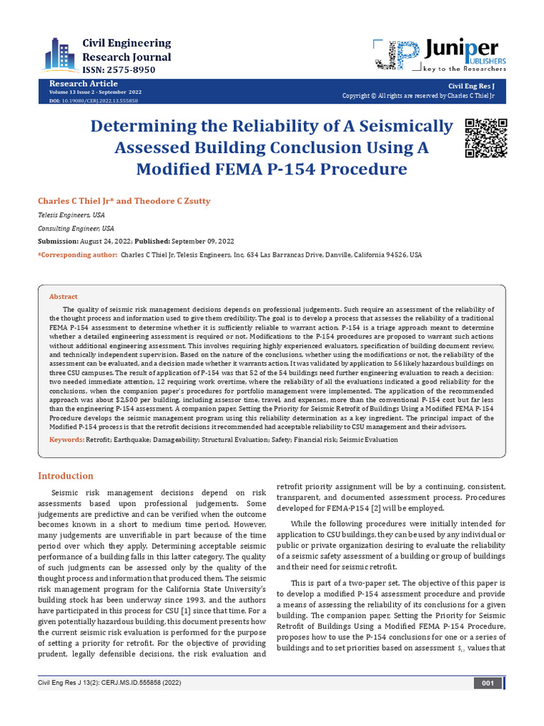 Determining The Reliability of A Seismically Asses | PDF | Risk | Reliability Engineering