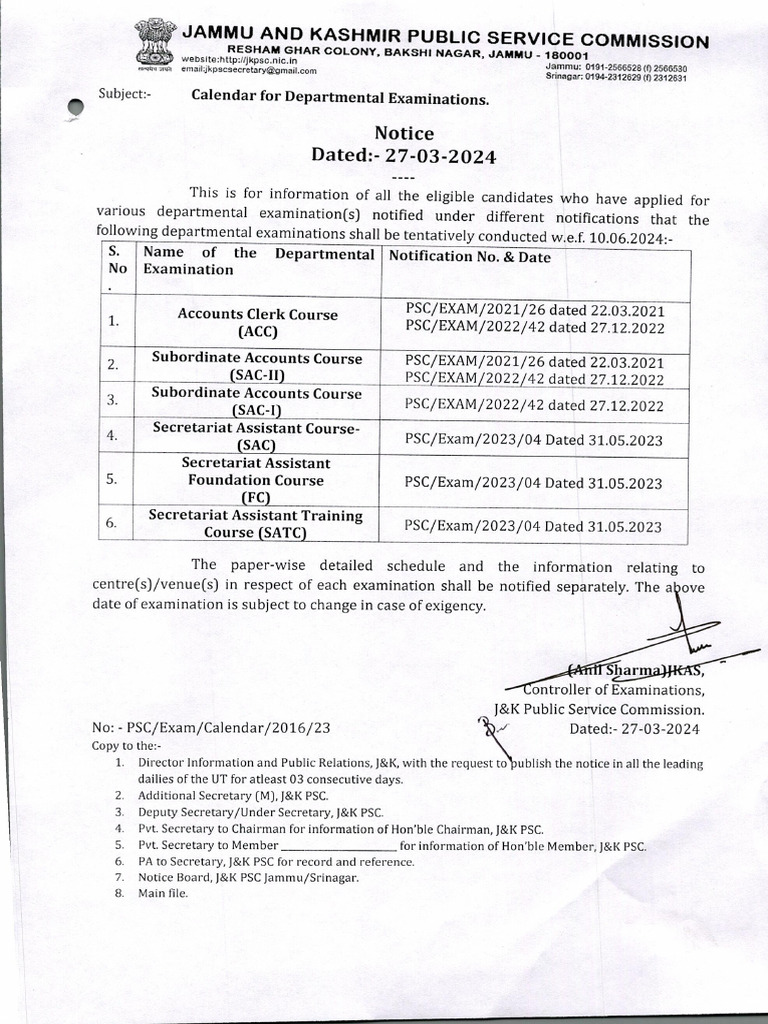 Calendar For Departmental Examination 2024. 27 - 03 - 2024 | PDF