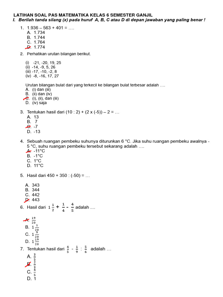Soal Pas 1 MTK Kelas Vi k13 | PDF