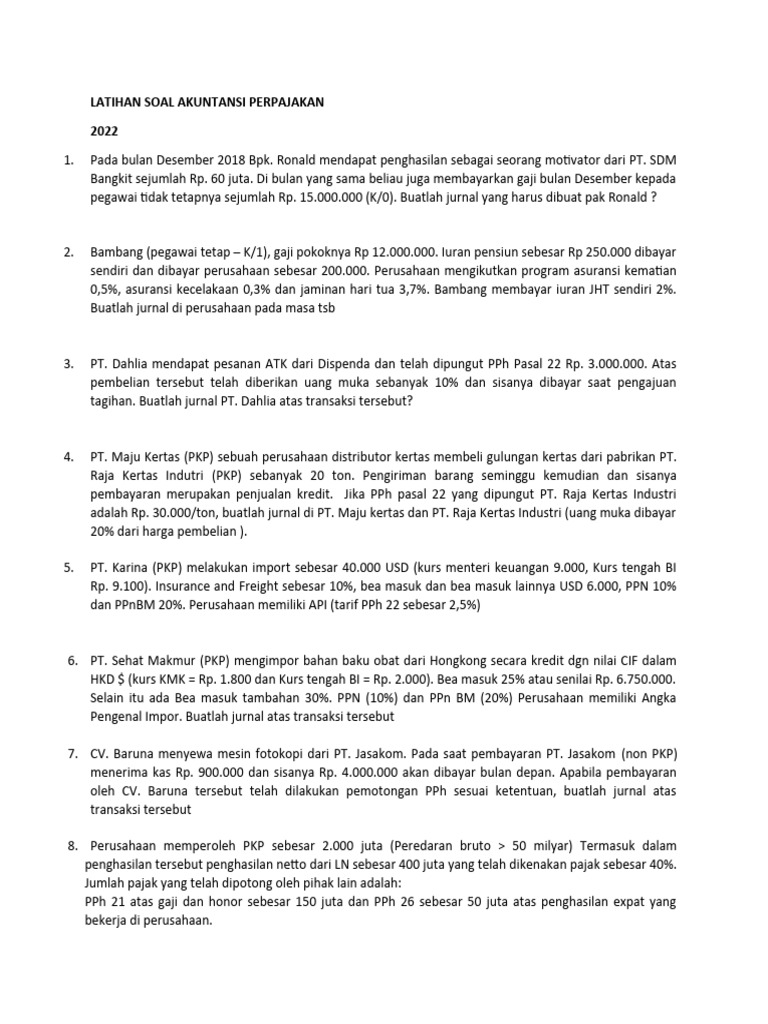 Latihan Akuntansi Pajak 2022 | PDF