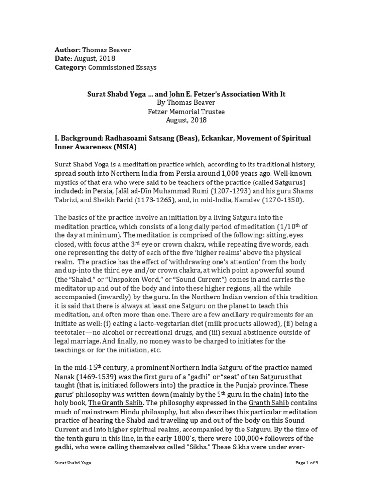 Surat Shabd Yoga and John Fetzer | PDF