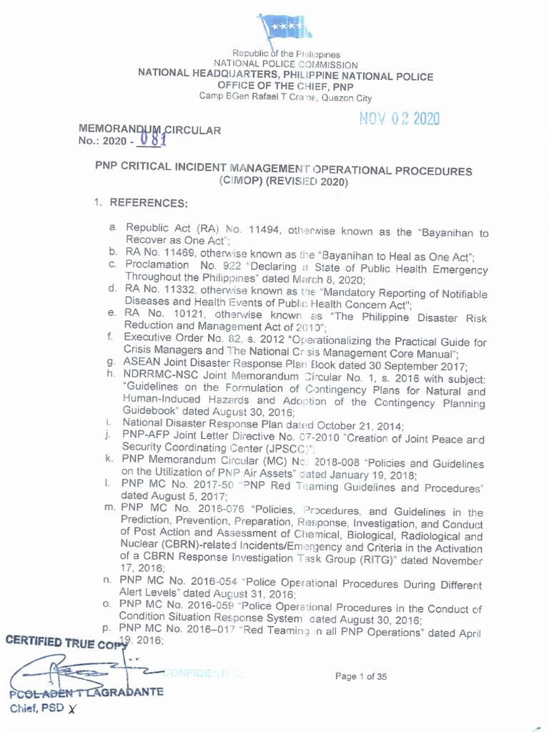 PNP Memorandum Circular No 2020 081 | PDF