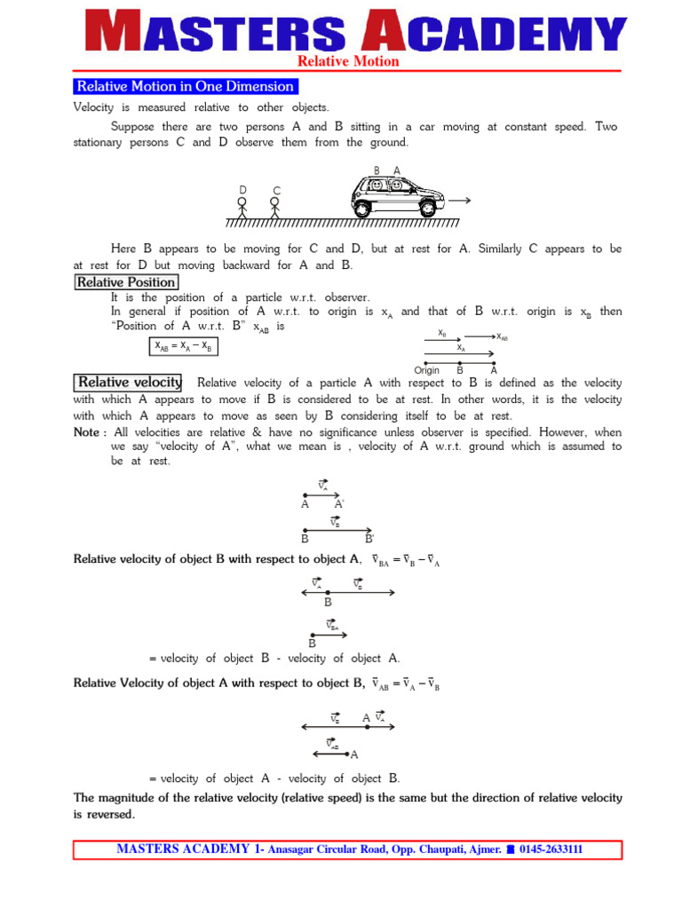 Relative Motion Notes | PDF | Velocity | Speed