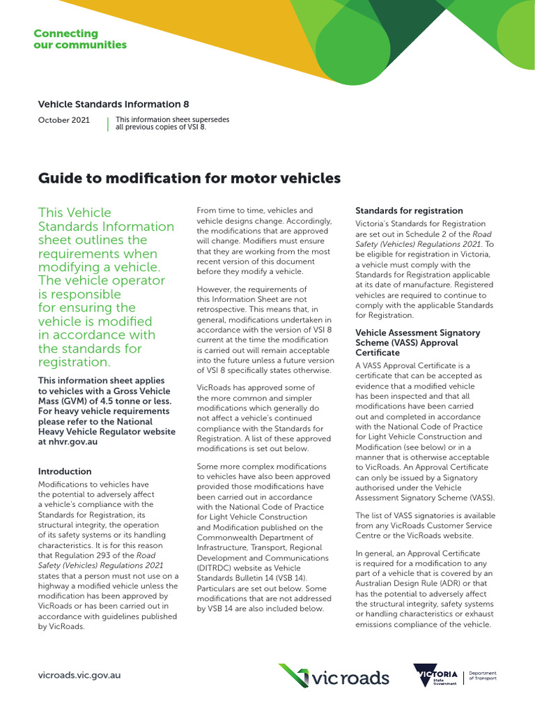 VSI 8 Vehicle Modification Guidelines | PDF | Exhaust Gas | Vehicles