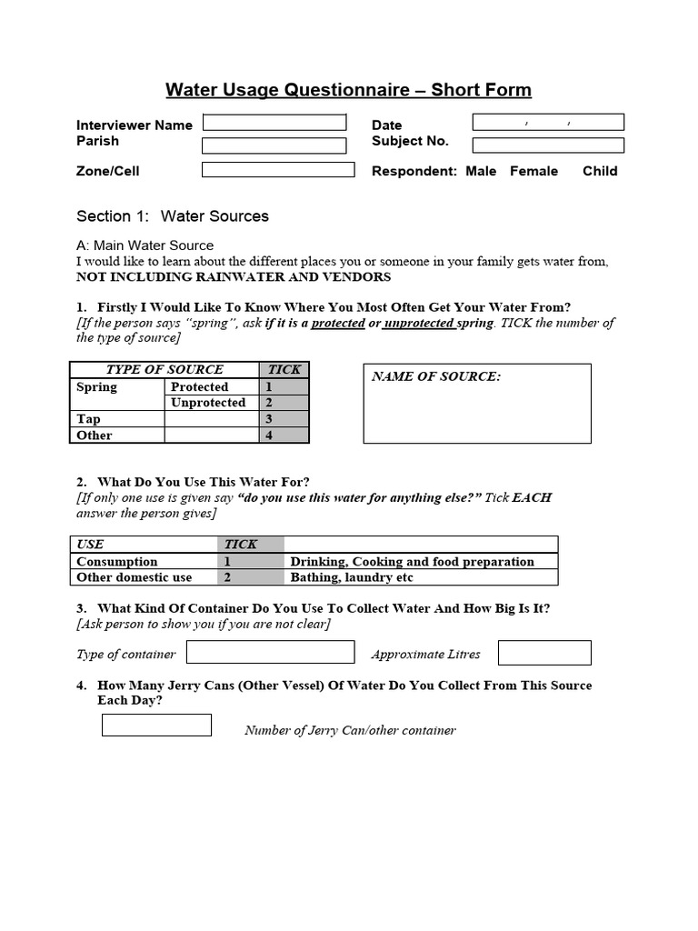 Tools - Water Usage Questionnaire | PDF | Water | Concrete